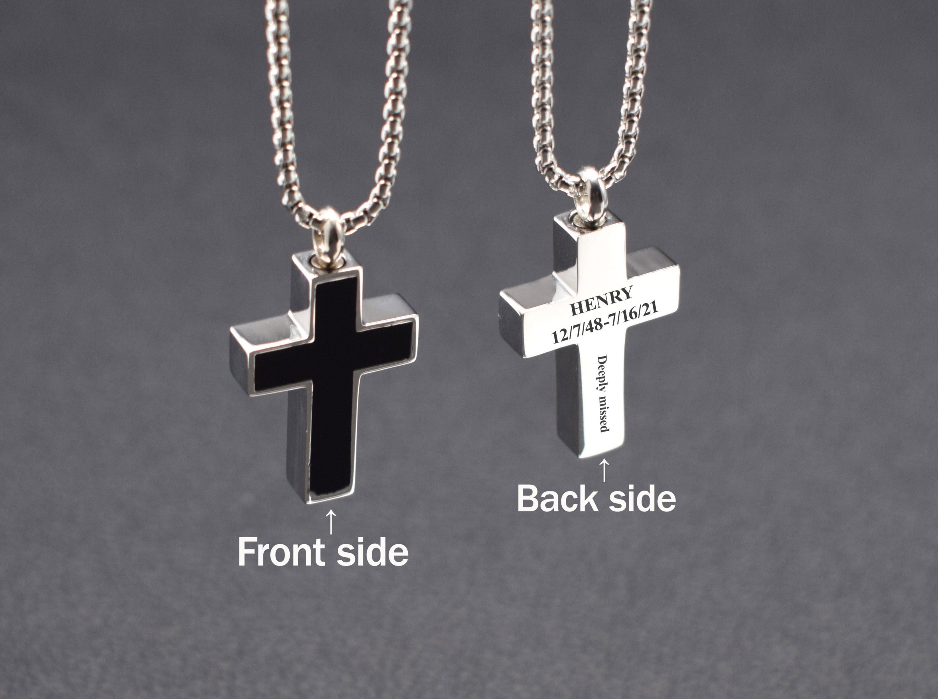 Memorial cross necklace for ashes Loss of a loved one Mens urn pendant ...
